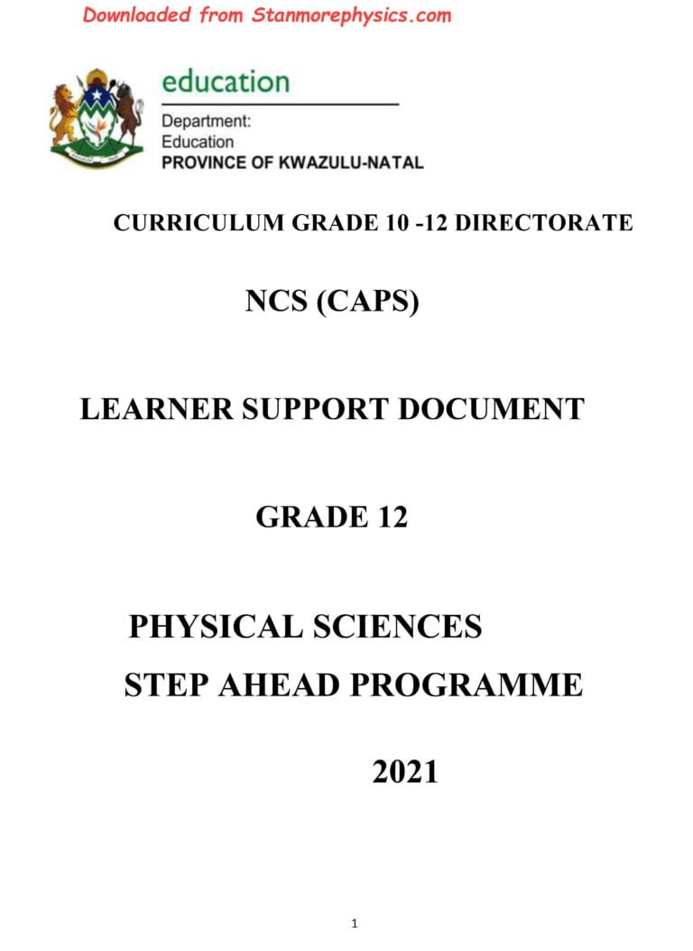 Study Notes Physical Science Grade 12 - STANMORE SECONDARY