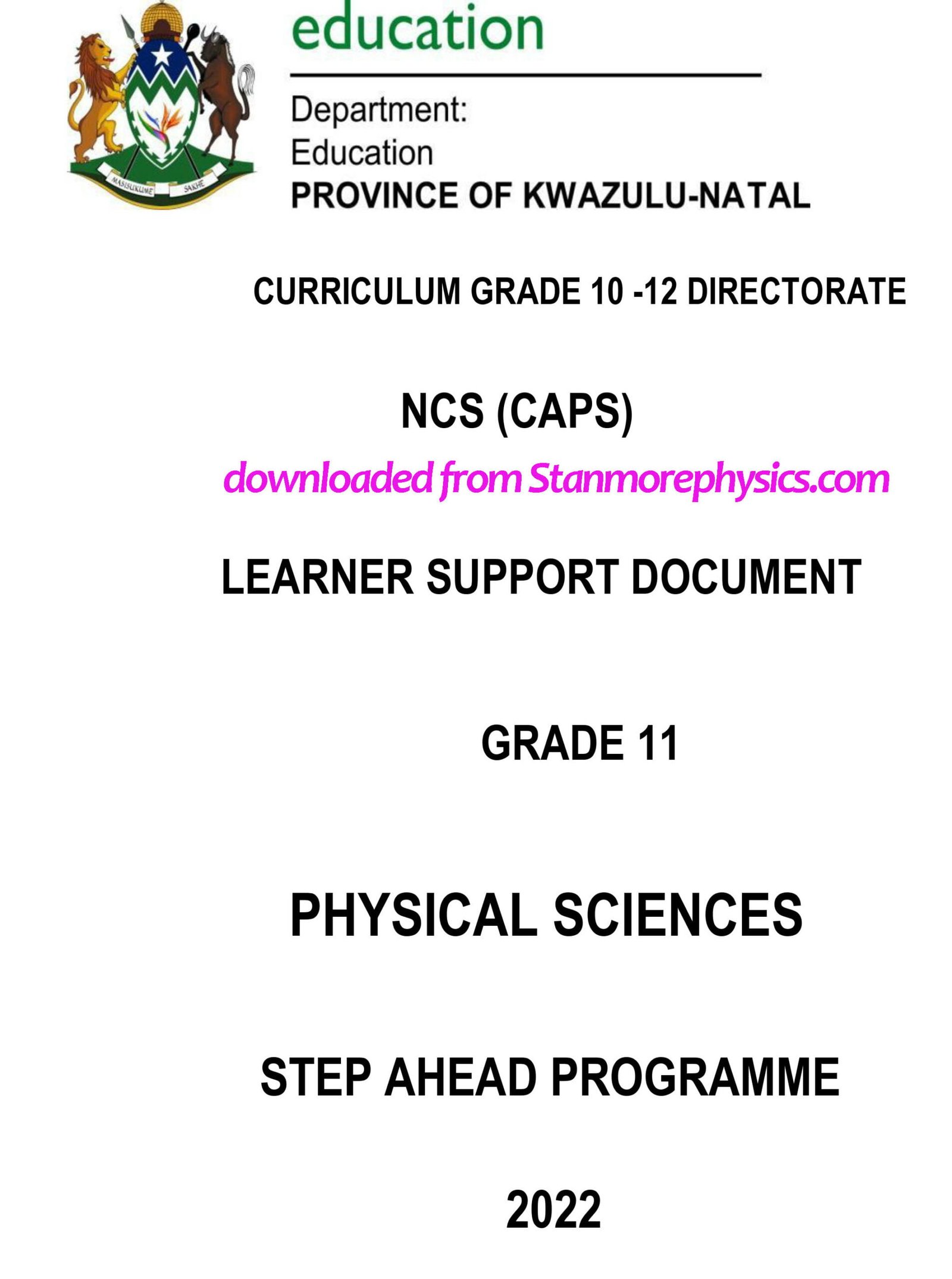 Study Notes Physical Science Grade 11 STANMORE SECONDARY