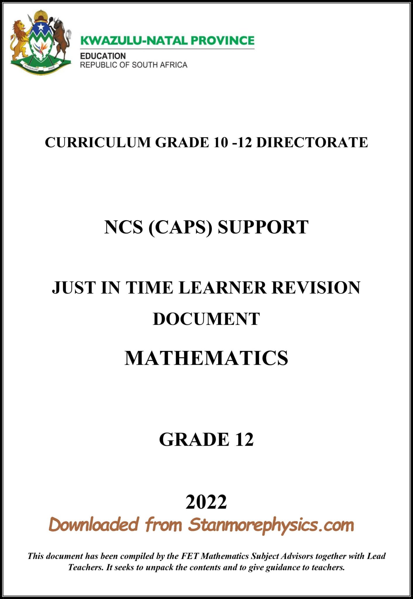 Maths study notes for grade 12. These Notes are for Papers 1 and 2