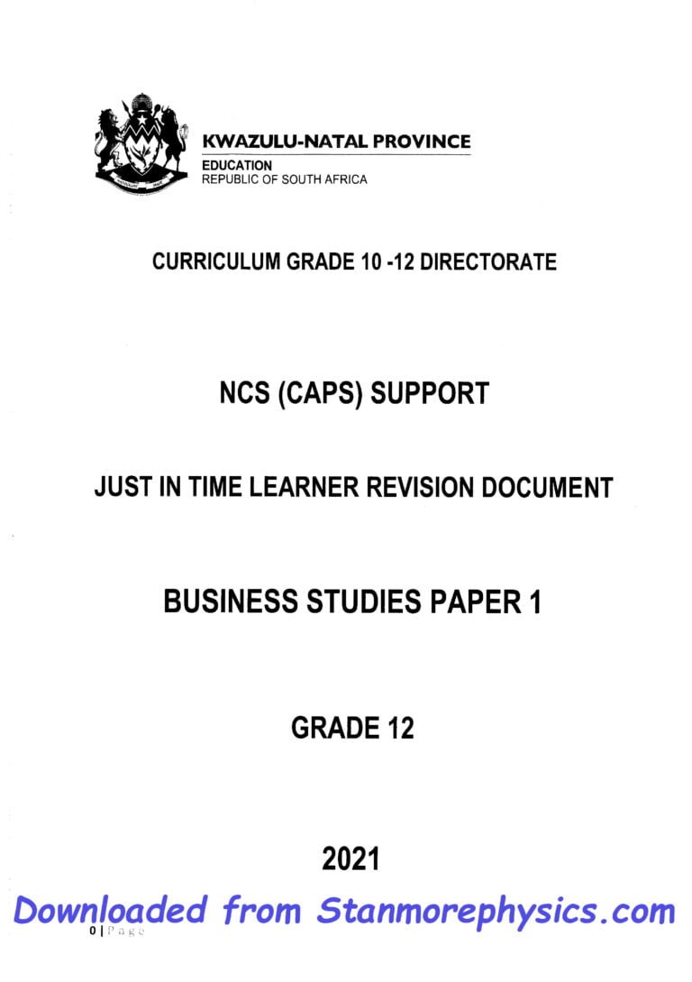 Business Studies study Notes for grade 12