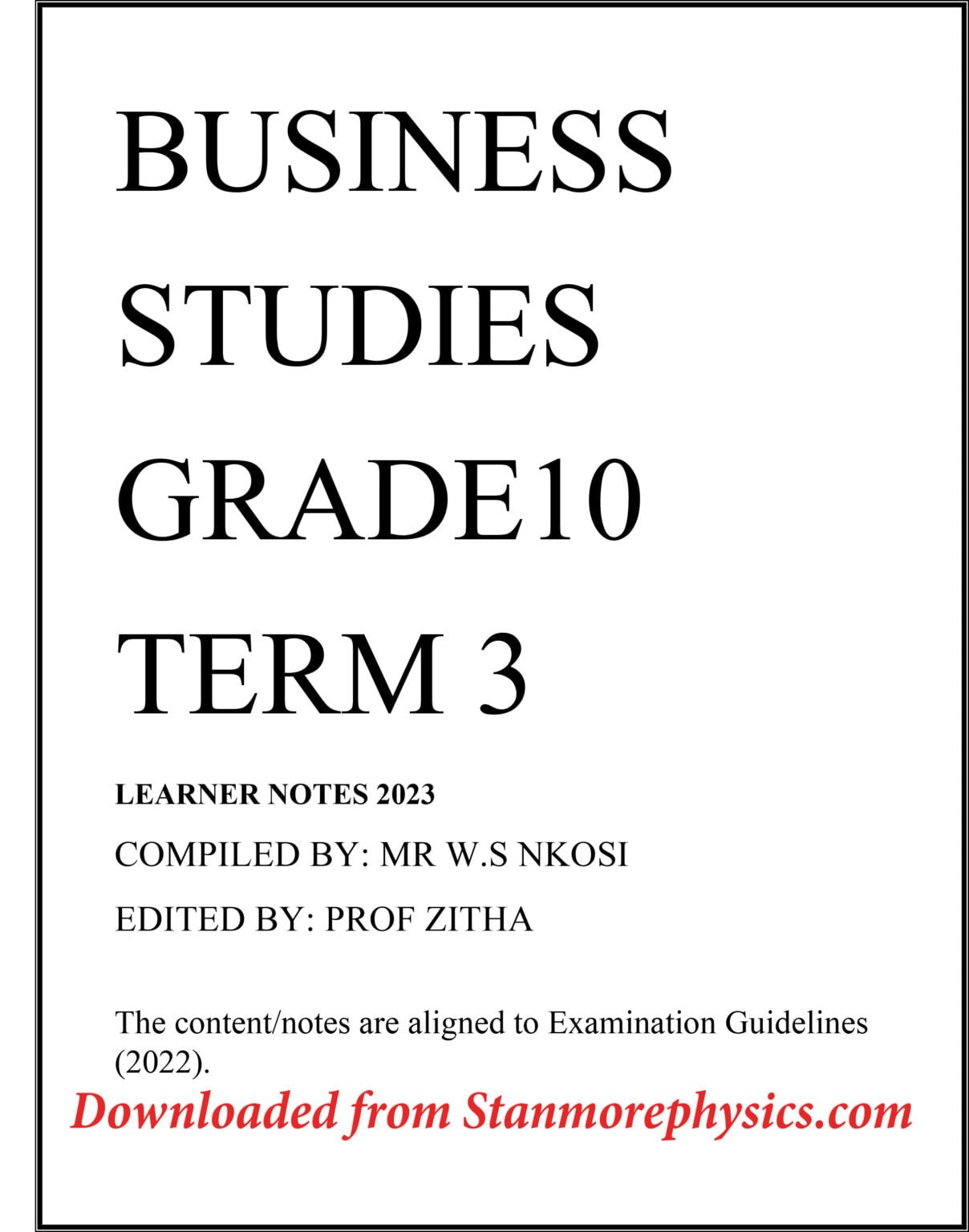 Business Studies 10 - STANMORE SECONDARY