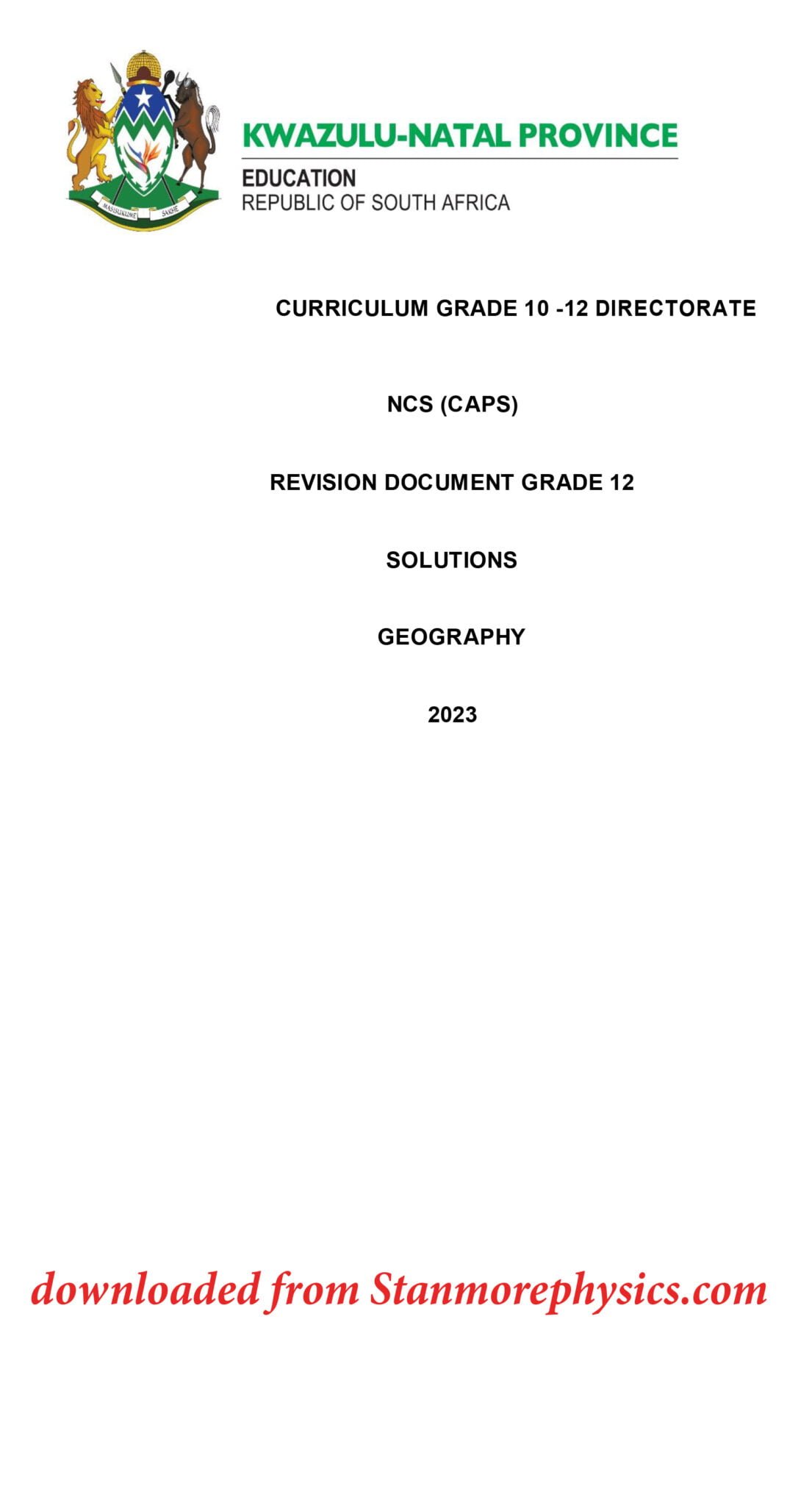 Study Notes Geography Grade 12 - STANMORE SECONDARY