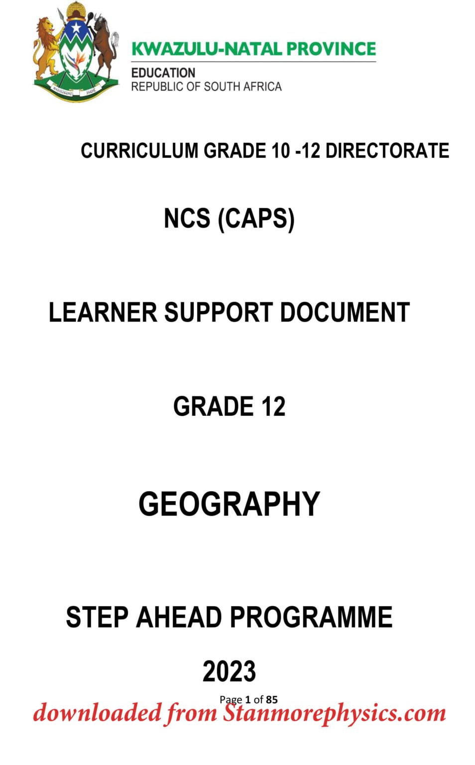 Study Notes Geography Grade 12 - STANMORE SECONDARY
