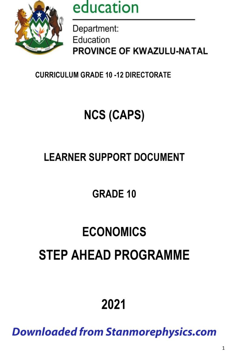 Economics Grade 10 Study Notes - STANMORE SECONDARY