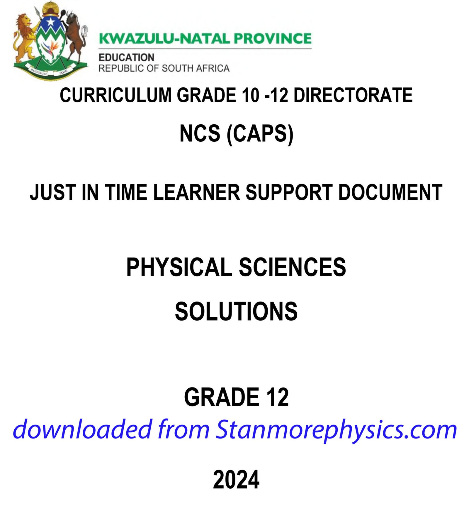Study Notes Physical Science Grade 12 - STANMORE SECONDARY
