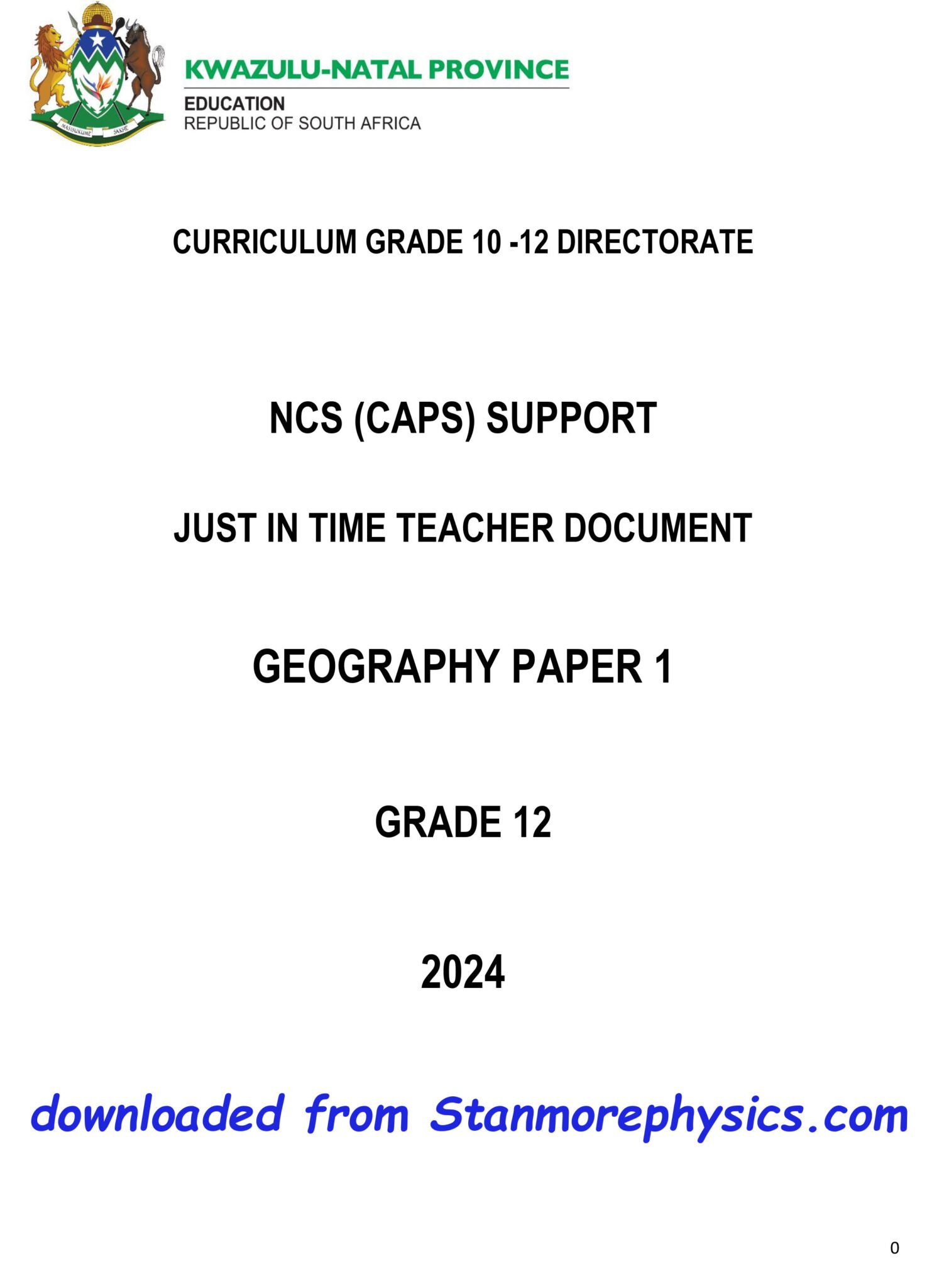 Study Notes Geography Grade 12 - STANMORE SECONDARY