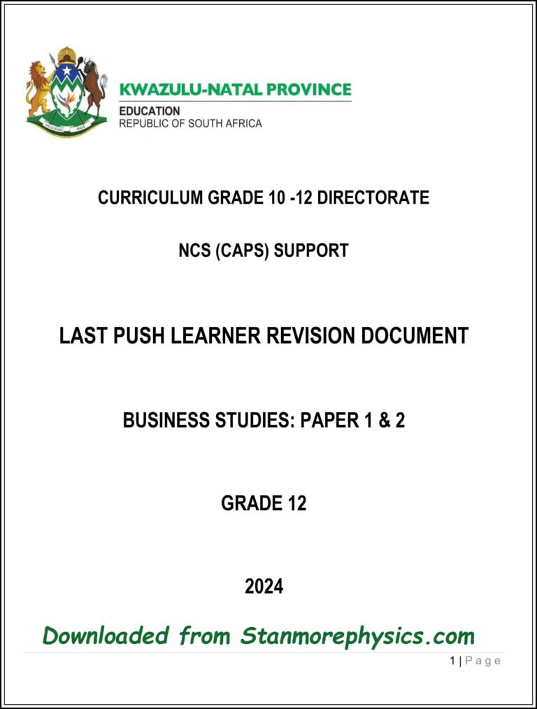 Business Studies study Notes for grade 12