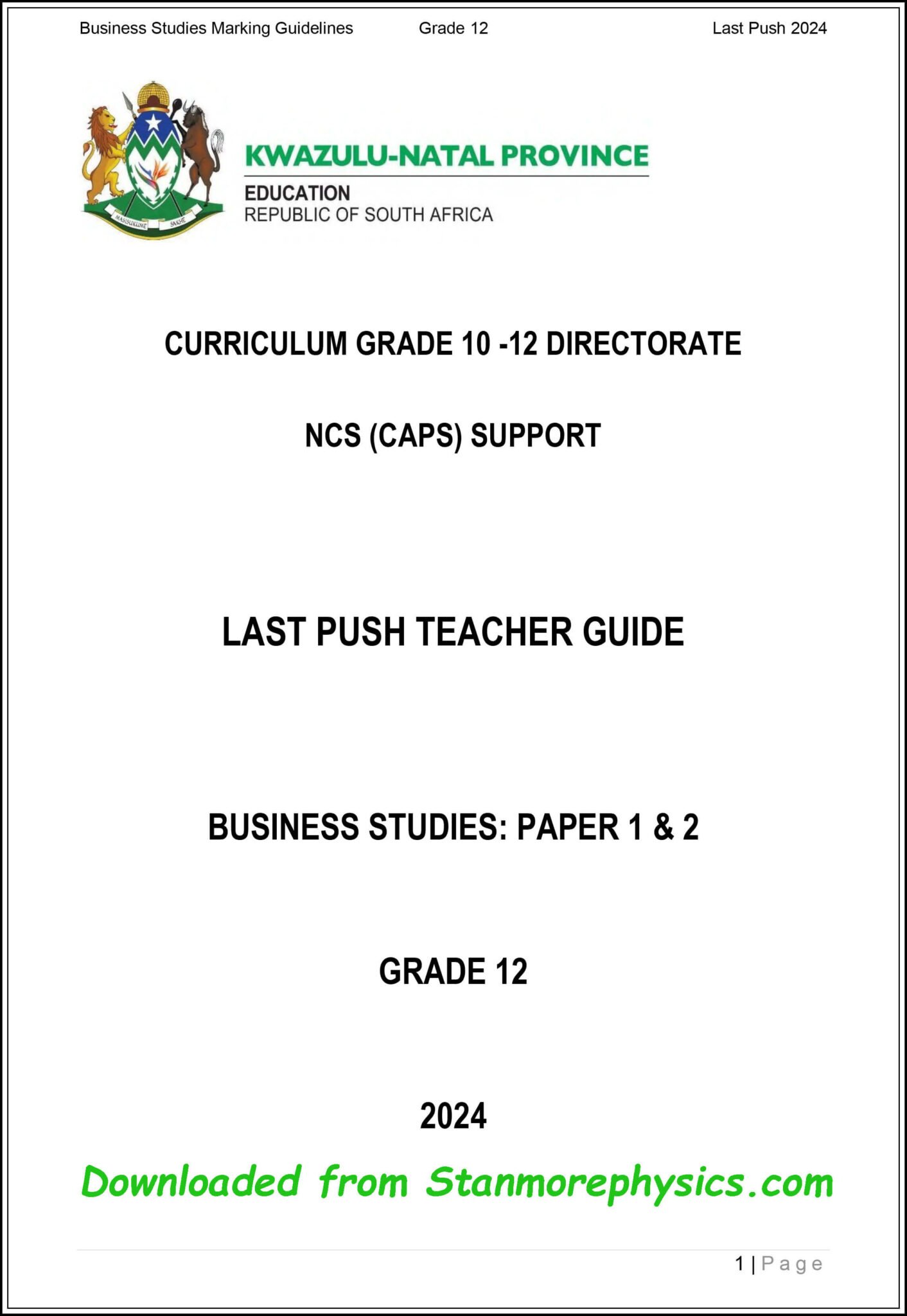 Business Studies study Notes for grade 12