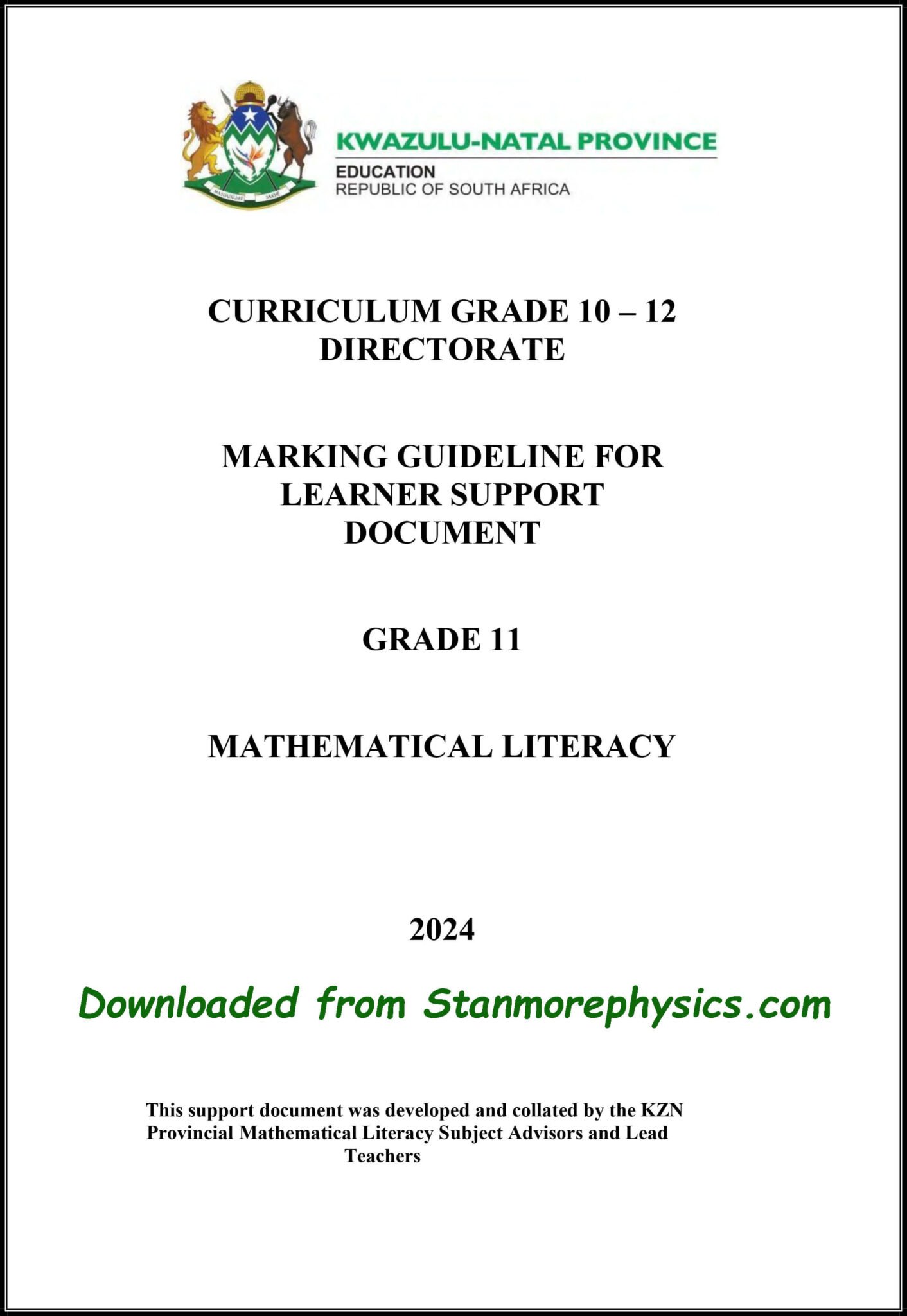Maths Literacy exam papers and study Notes for grade 11