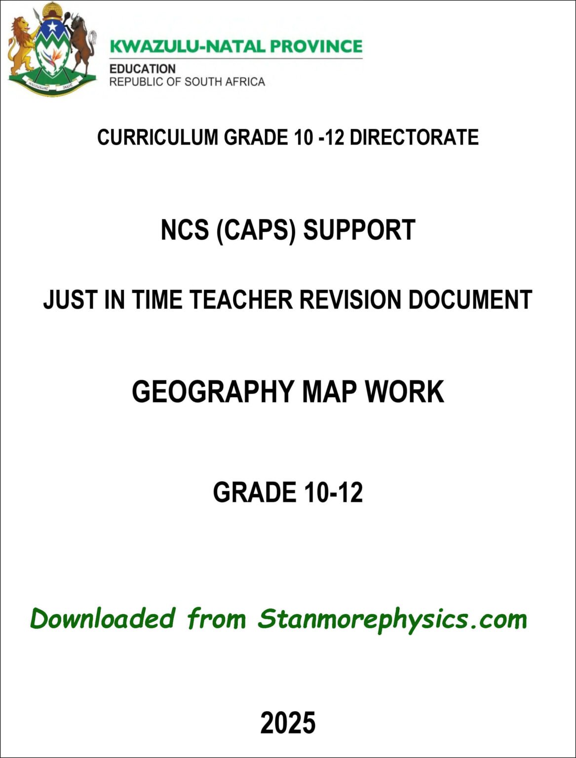 Study Notes Geography Grade 12 - STANMORE SECONDARY