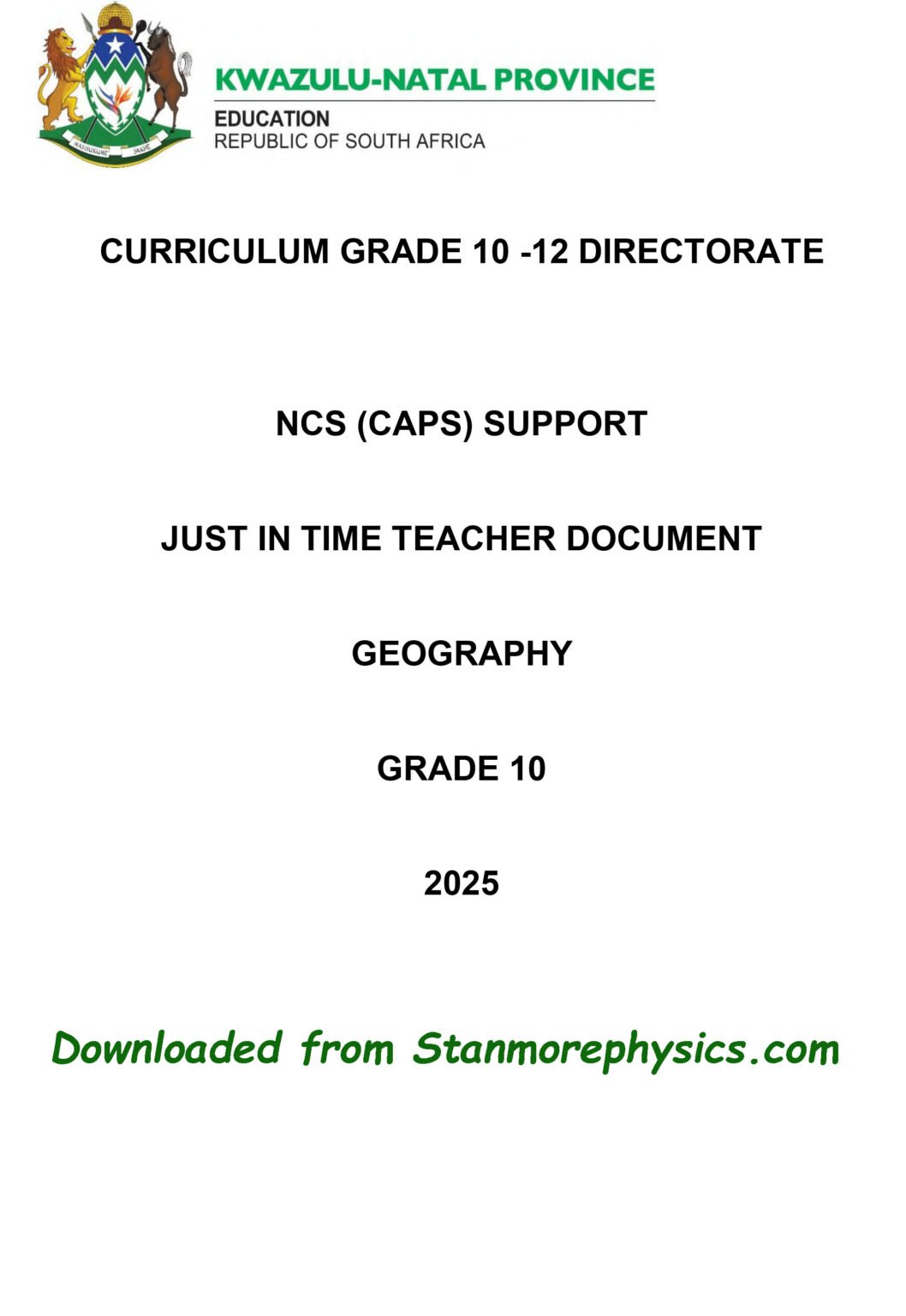 Geography exam papers and study material for grade 10