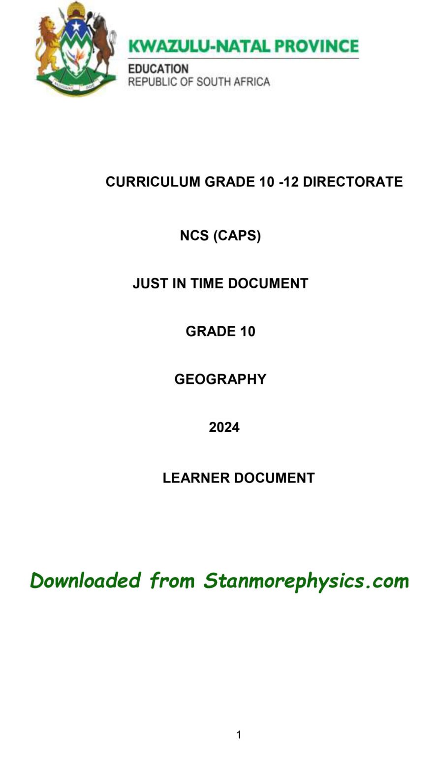 Geography exam papers and study material for grade 10