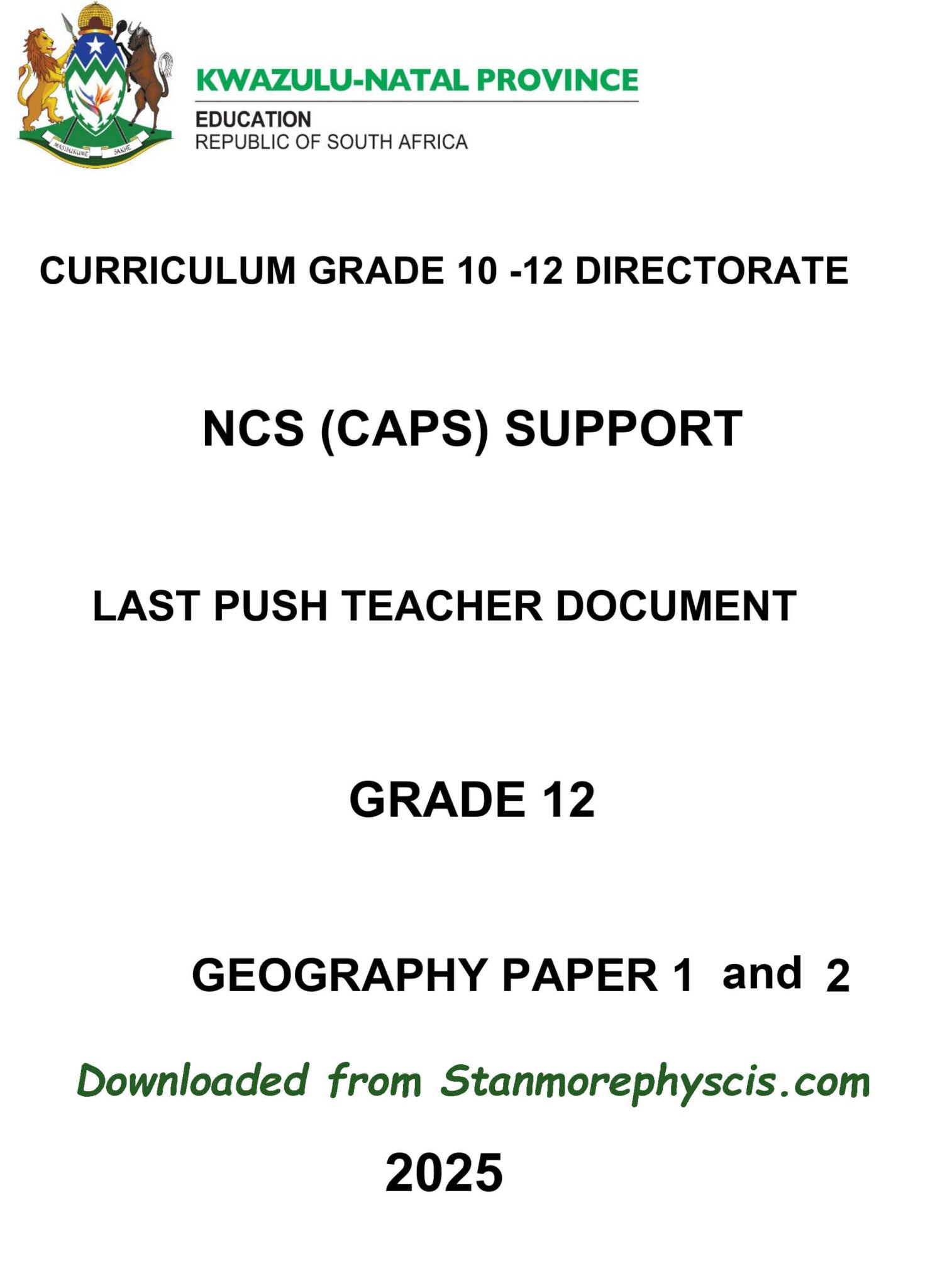 Study Notes Geography Grade 12 - STANMORE SECONDARY