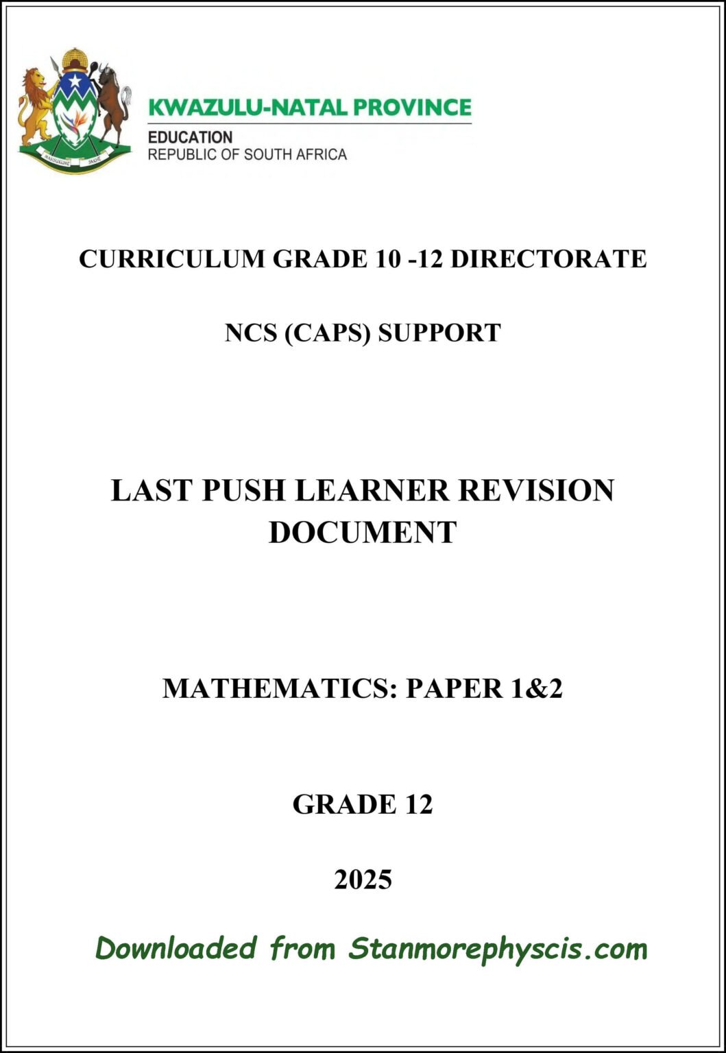 Maths study notes for grade 12. These Notes are for Papers 1 and 2