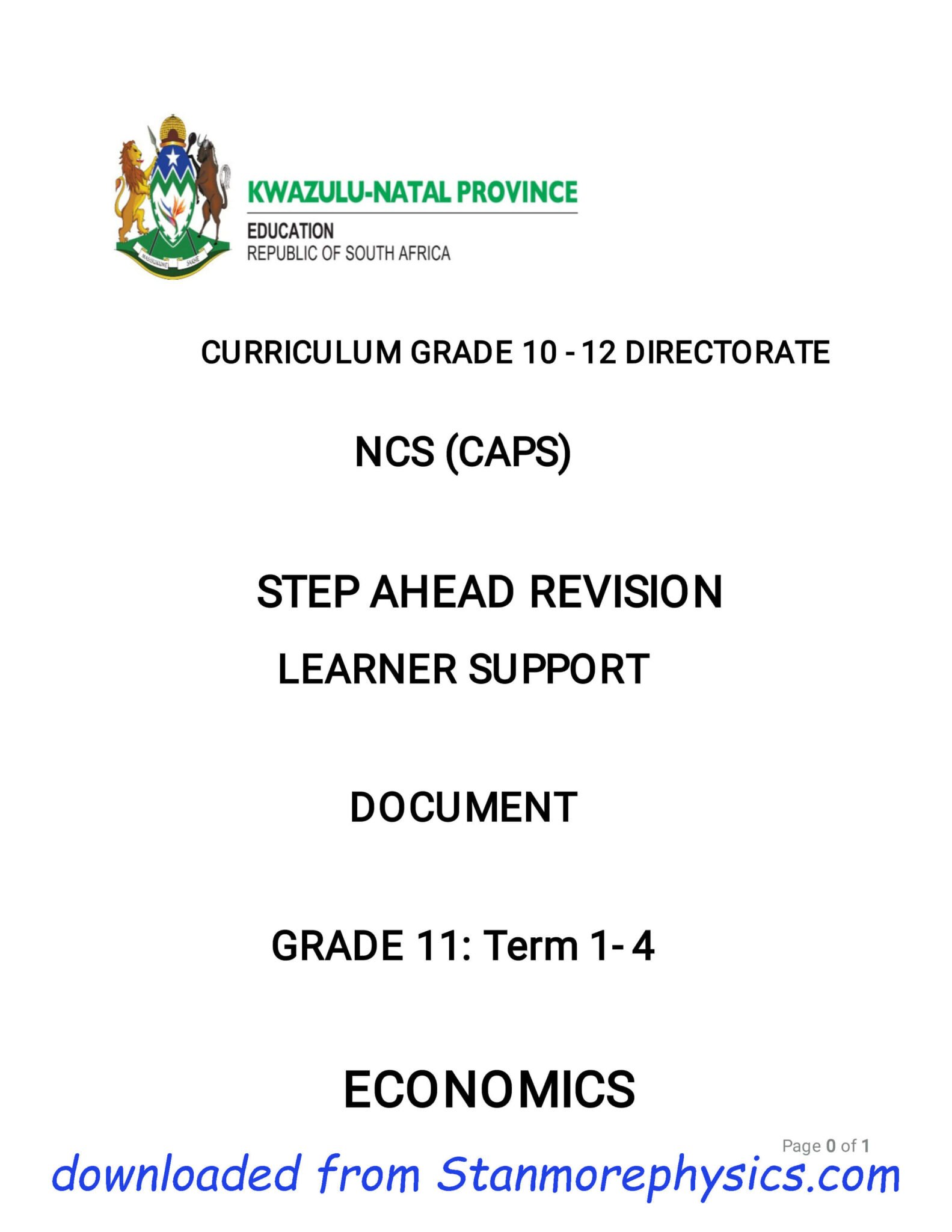 Economics Grade 11 Study Notes - STANMORE SECONDARY